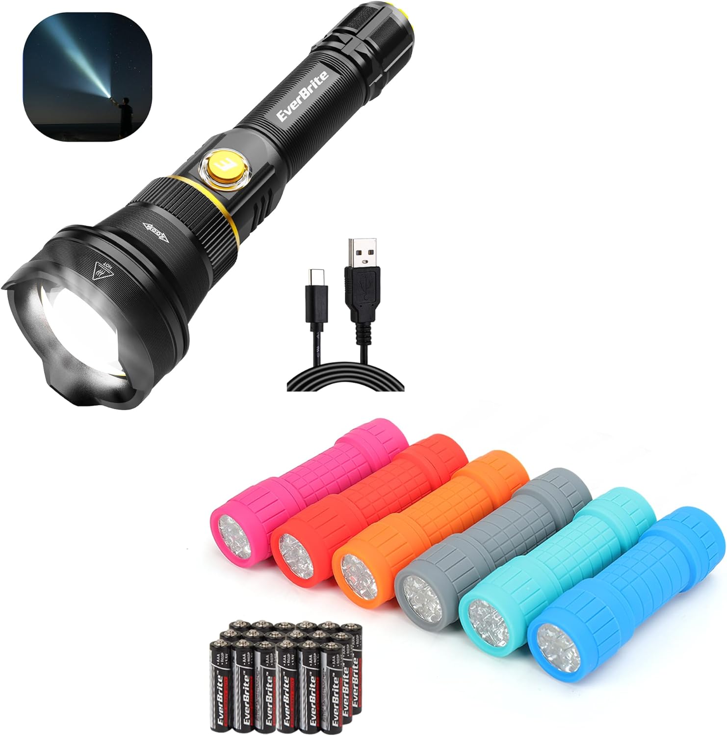 EverBrite 9-LED Flashlight 6-Pack Compact Handheld Torch Rechargeable ...