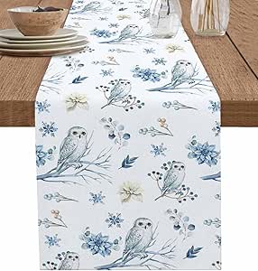 Amazon.com: Boanket Cotton Linen Table Runner - 70 Inch Long, Blue Owl ...