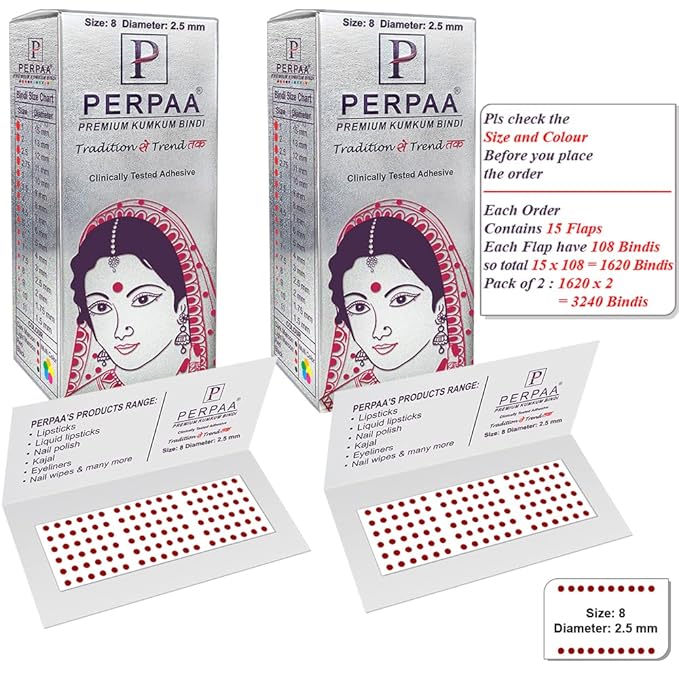 PERPAA Premium Velvet Sticker Kumkum Bindi Box of 15 Flaps Each Pack 2 ...