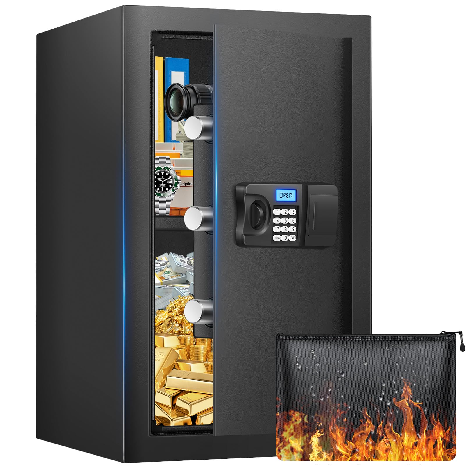 Safe Box, 3.0 Cuft Home Safe with Fireproof Waterproof Bag, Anti-Theft ...