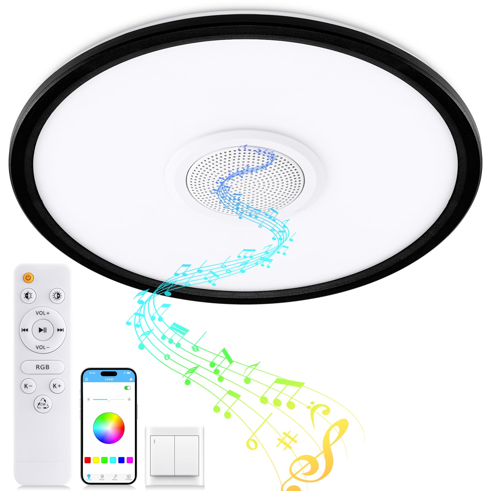 LED Ceiling Light Fixture with Bluetooth Speaker, 12Inch 24W 3000K ...
