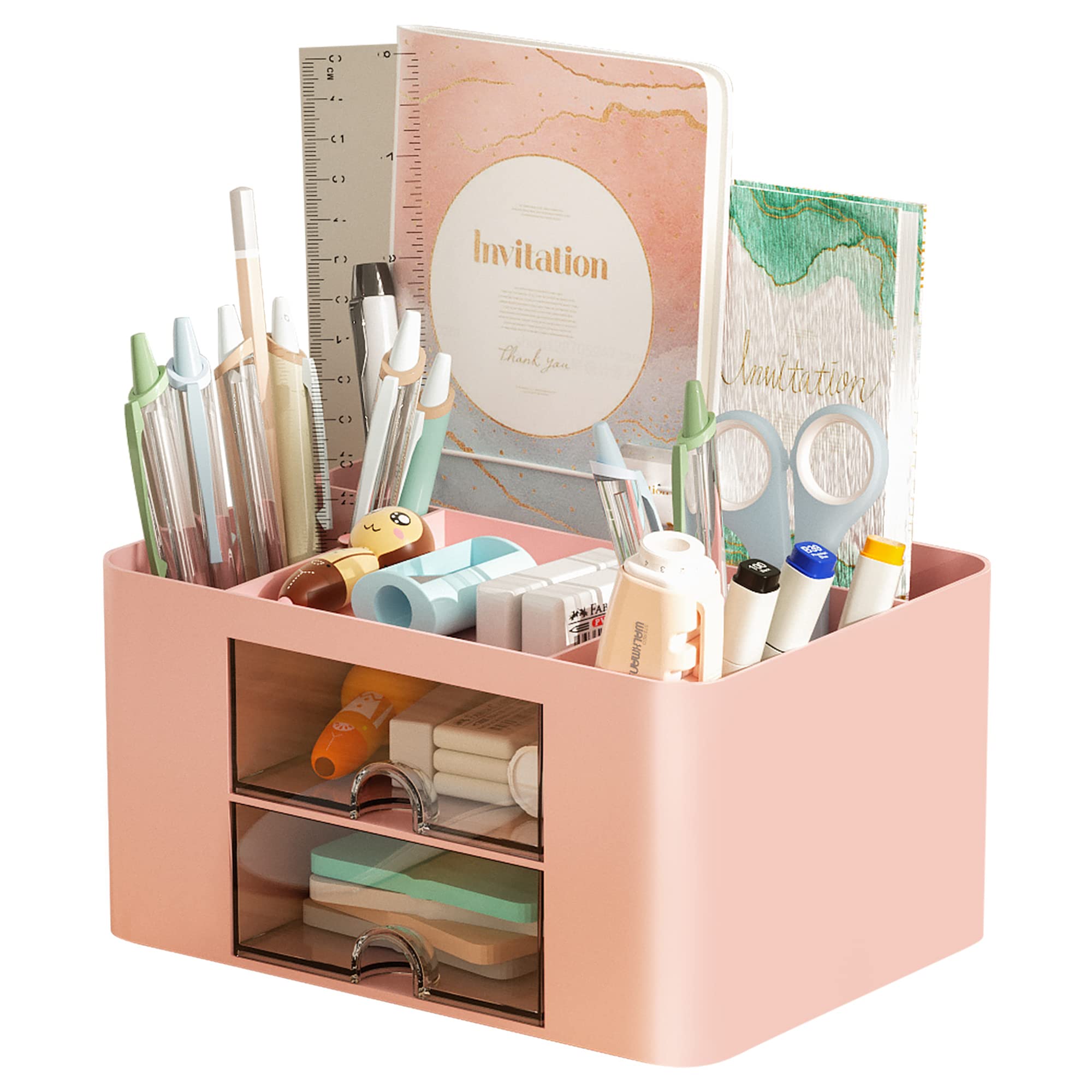 Marbrasse Desk Organiser with Drawers, Multifunctional Pen Holder Desk ...