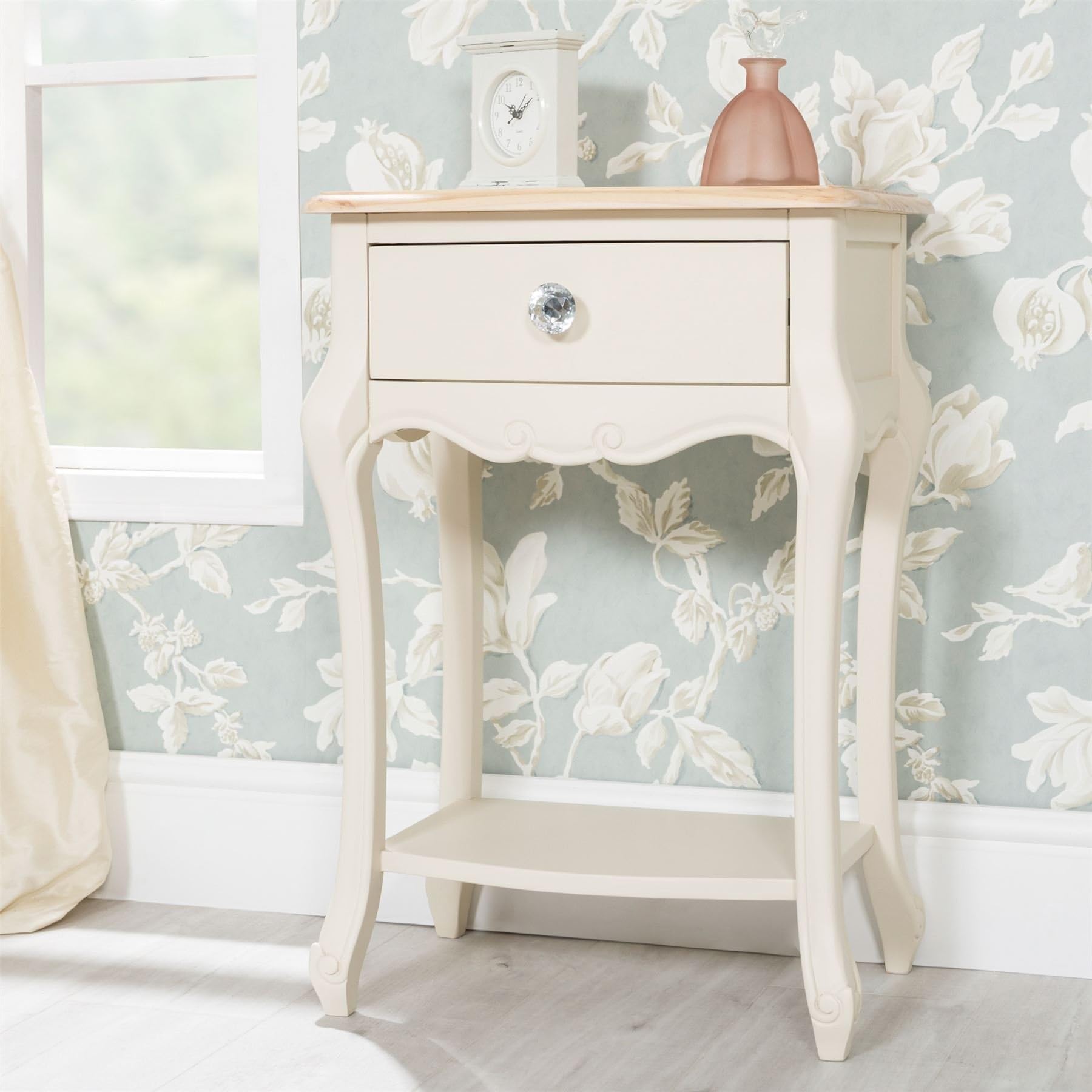 Juliette Shabby Chic Bedside Table with 3 drawers and crystal handles ...