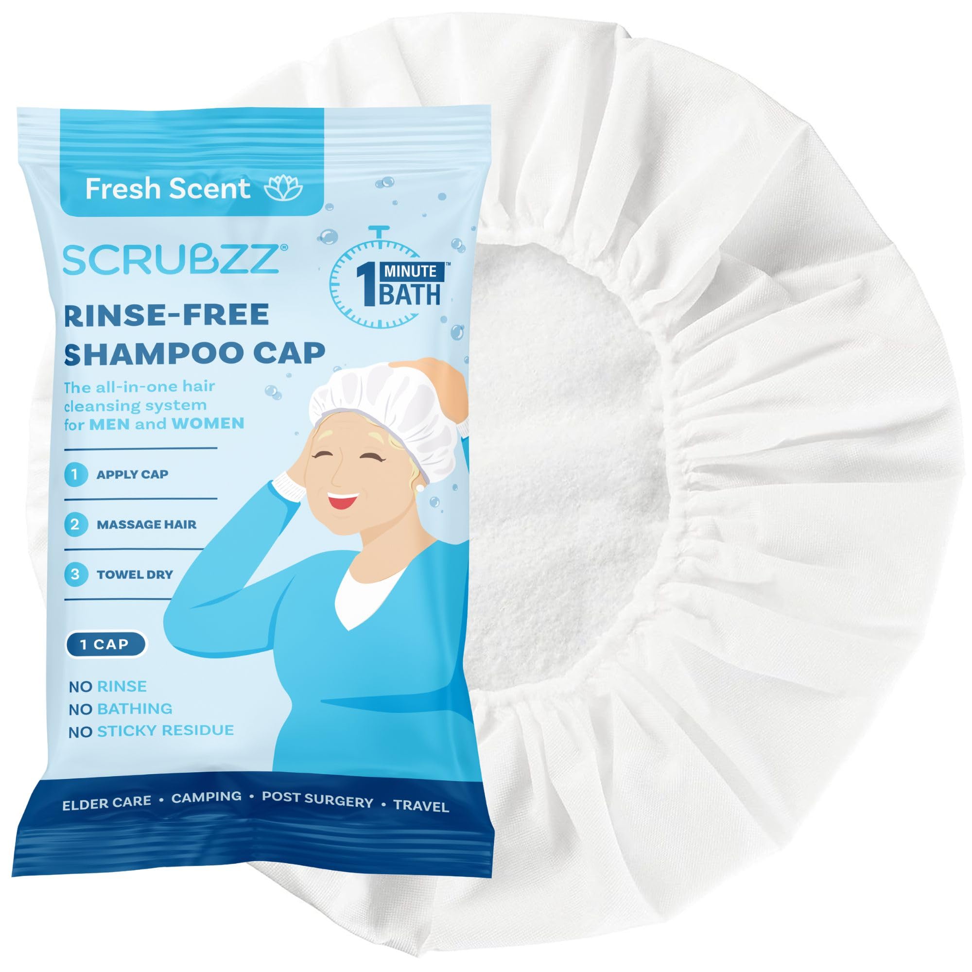 Scrubzz Shampoo Cap No Rinse for Elderly and Bedridden Patients, Rinse ...