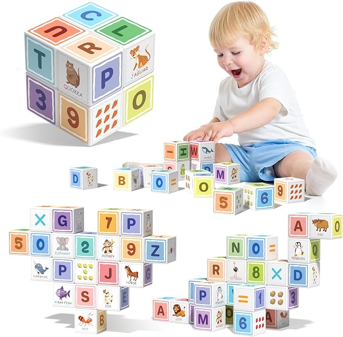 Amazon.com: Asago ABC 123 Building Blocks for Toddler, Magnetic Cube ...