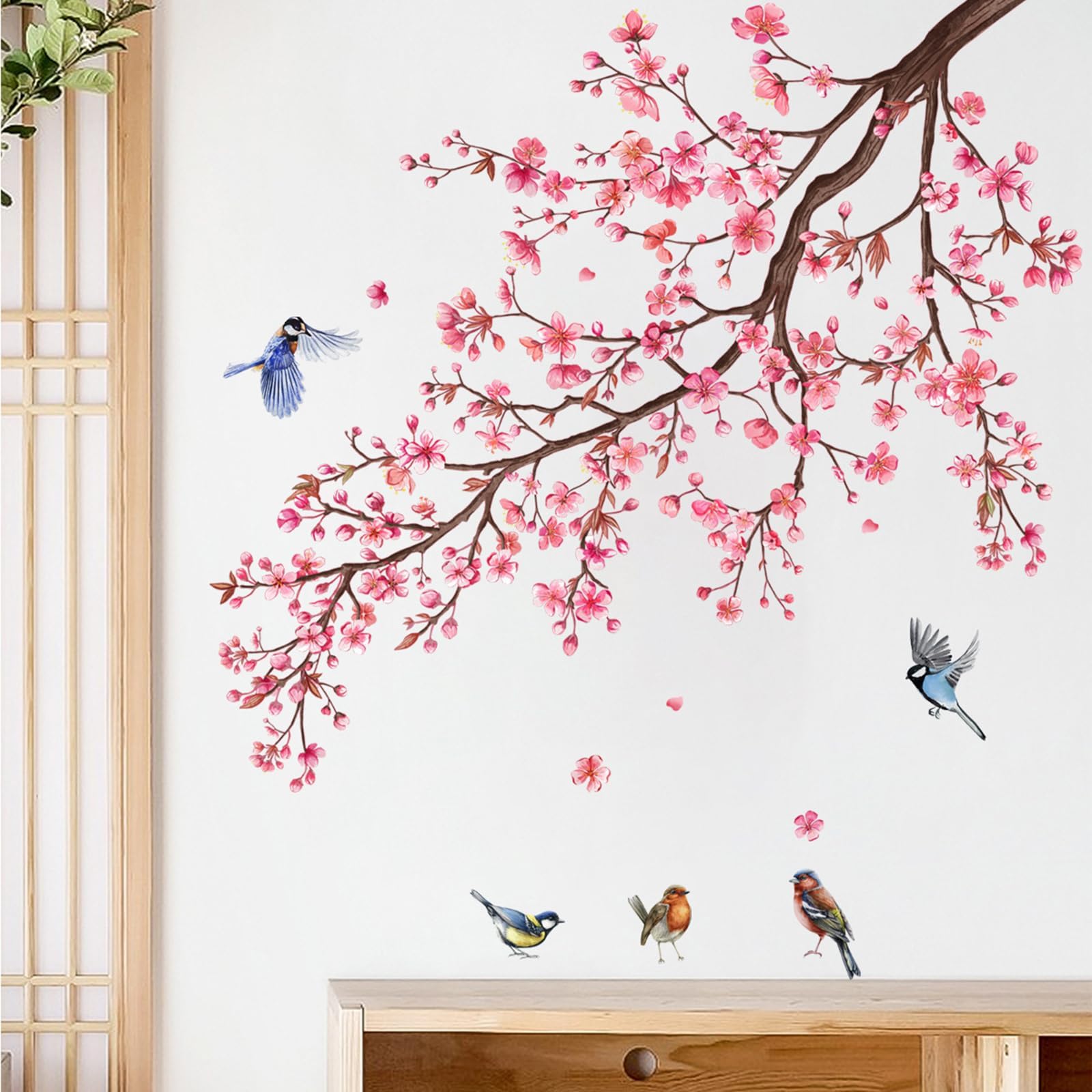 Amazon.com: Pink Blossom Tree Wall Decals Birds on Branch Wall Stickers ...