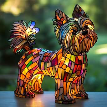 Terrier Dog Lamp, Stained Glass Night Light Desk Dog, Cute Dog Lamps ...