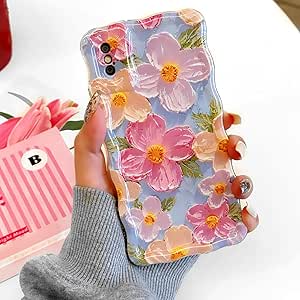 Amazon.com: rafamau Floral Case for iPhone X/Xs, Curly Wave Frame Flower Phone Case for Girls ...