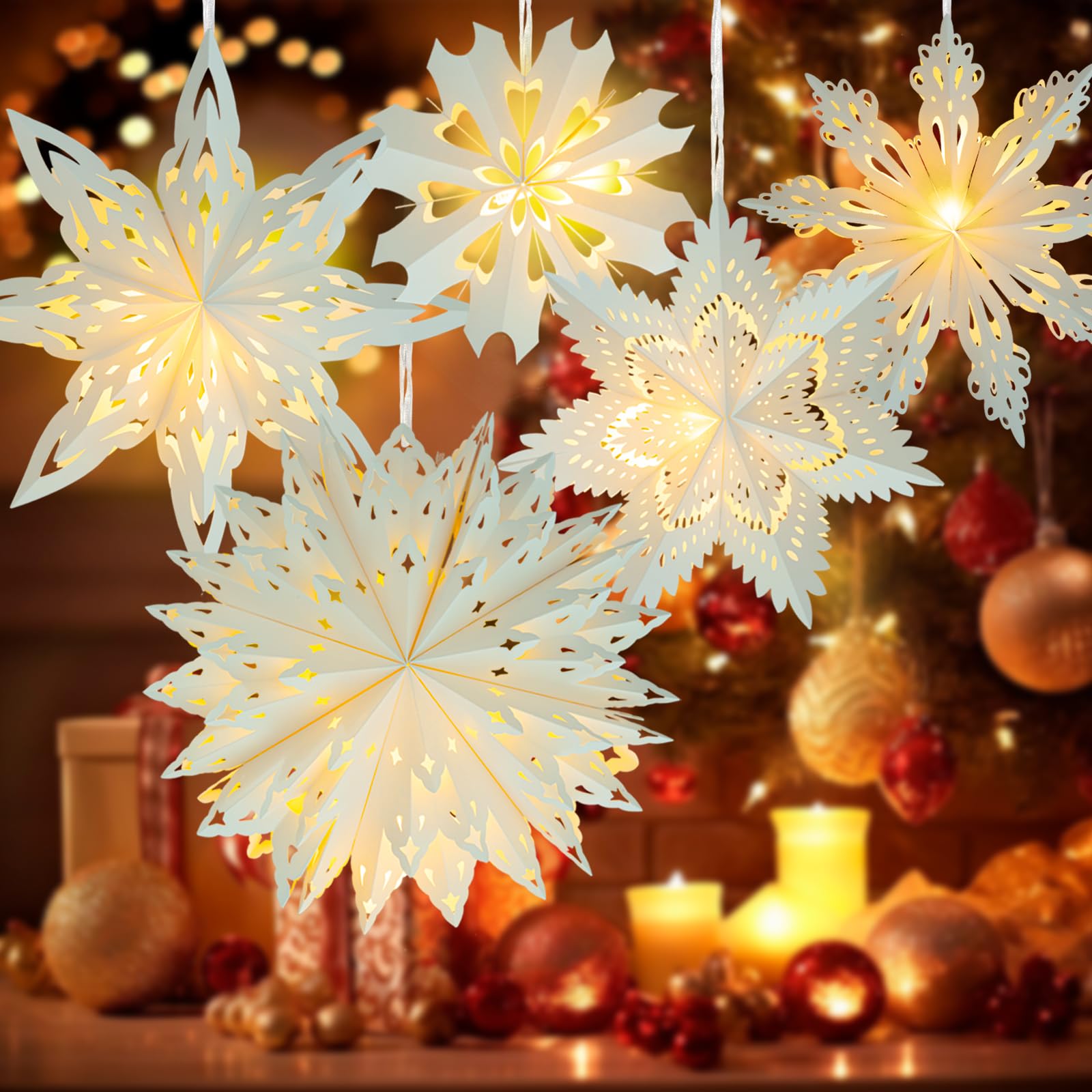 Amazon.com: 5 Pack Christmas Paper Snowflake Lanterns, Christmas Paper ...