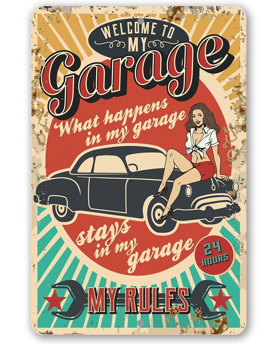 Amazon.com: Funny Garage Signs for Men - My Garage My Rules - Vintage ...