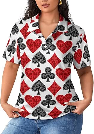Amazon.com : Playing Card Poker Women's Short Sleeve Polo Shirts Casual ...