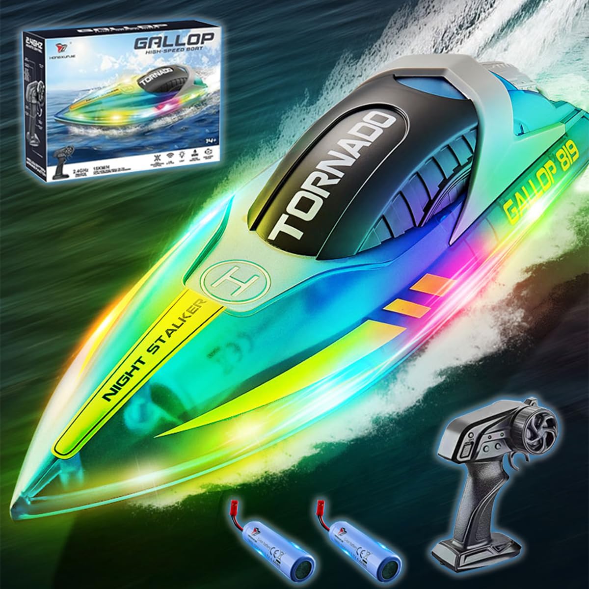 Amazon.com: H-SPACE RC Boat with LED Light for Kids, 15KM/H, 2.4G ...