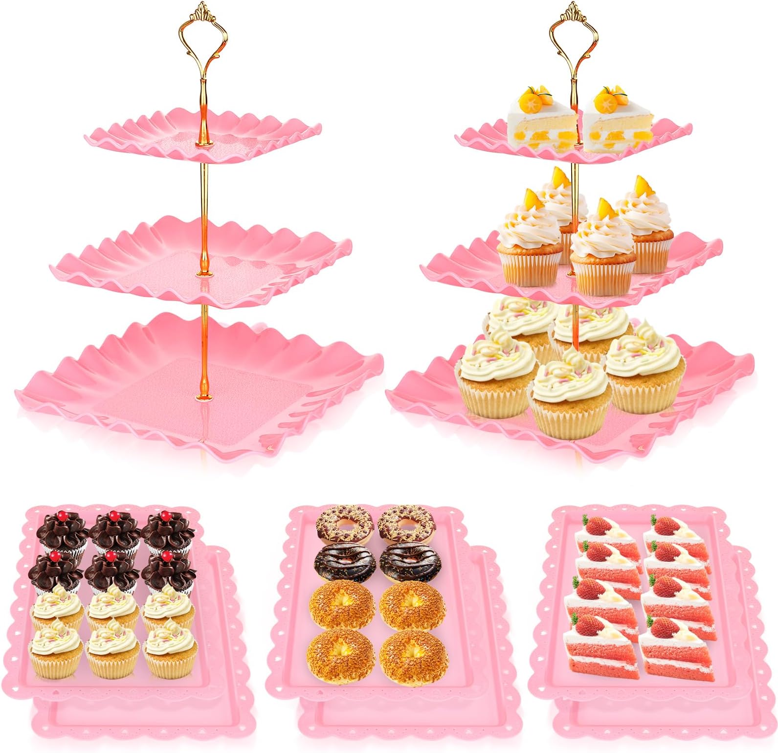 Amazon.com: GPUSFAK Pink Cake Stands Set 113 Pieces Metal Tiered Cake ...