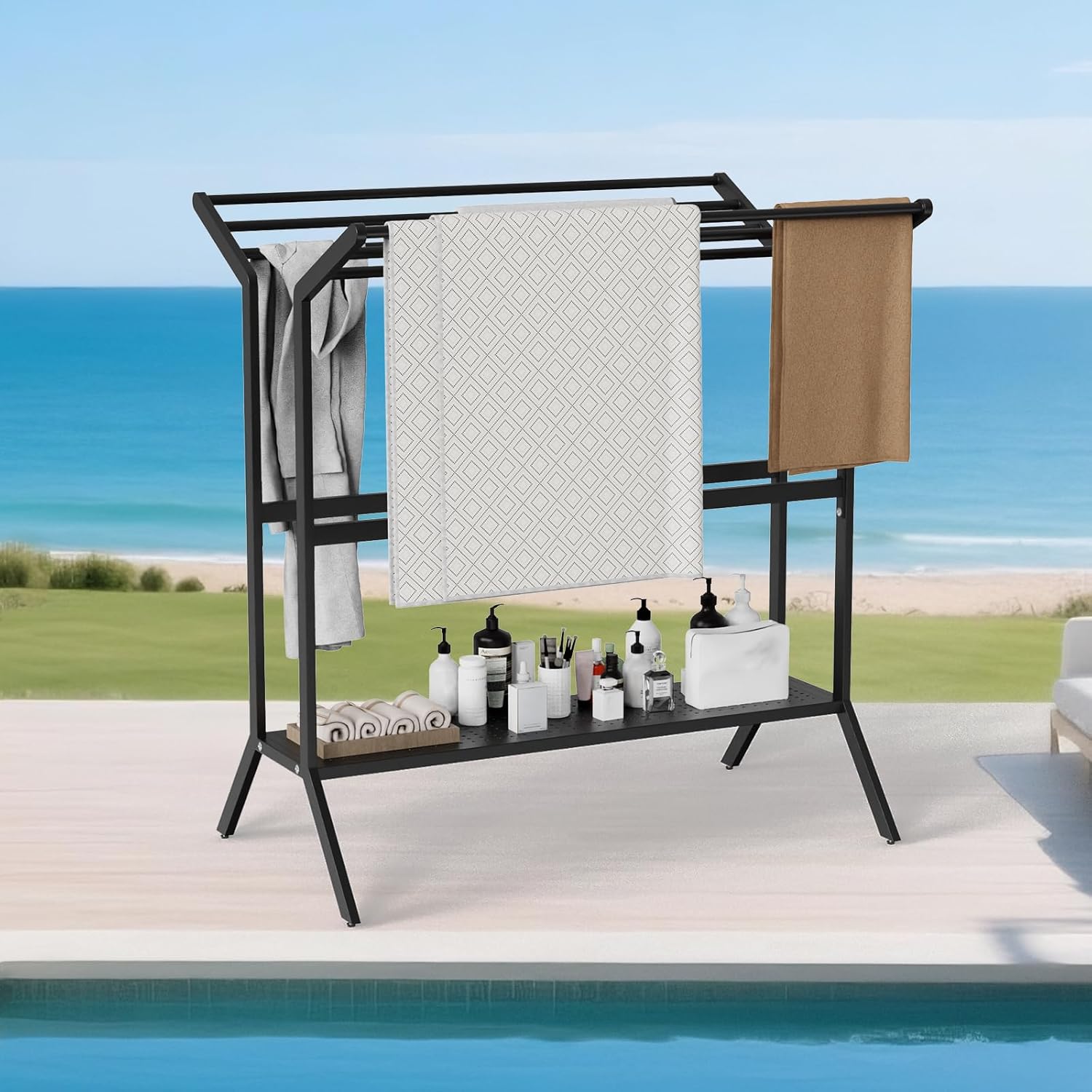 Amazon.com: Freestanding Poolside Towel Rack Outdoor-All In One Rack ...