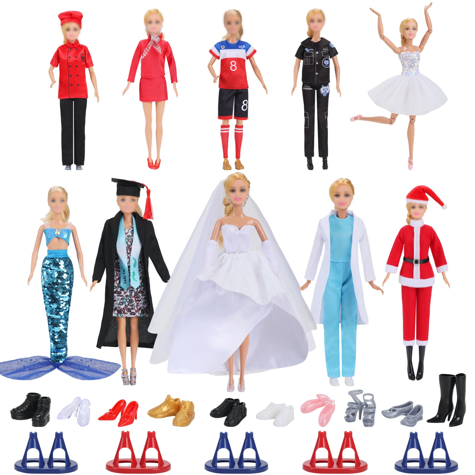 51 Pcs Doll Clothes And Accessories 10 Sets Career Fashion
