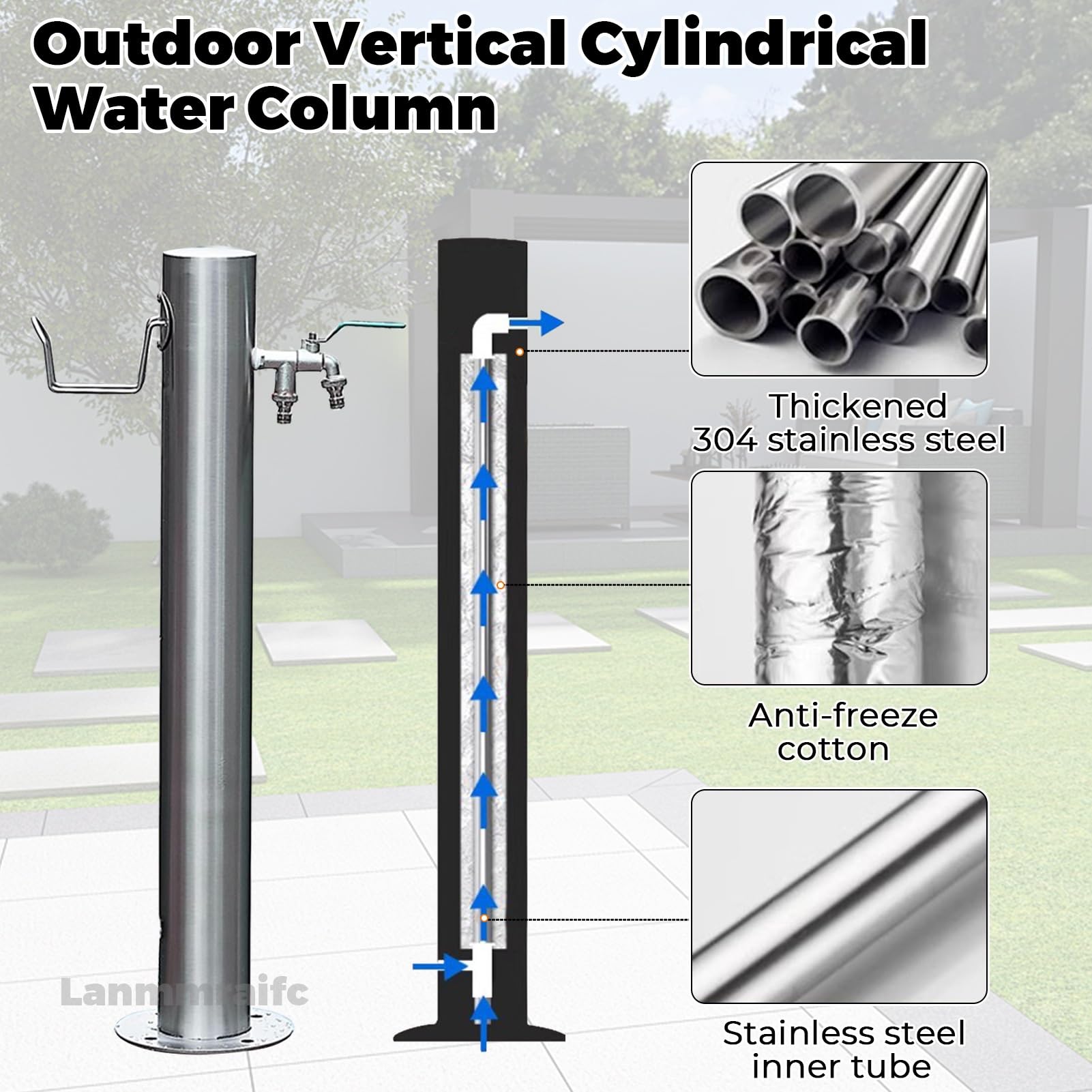 Stainless Steel Garden Water Column - 37in Outdoor Antifreeze Vertical ...