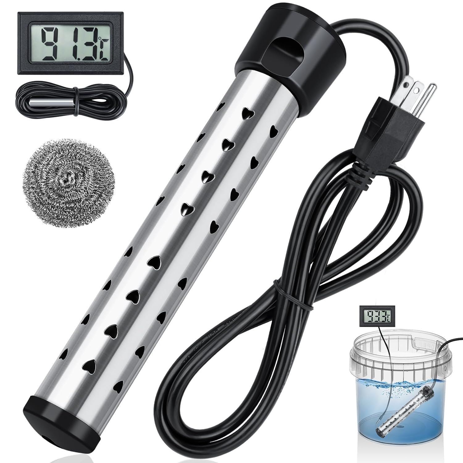 Vinderfine 2000W Immersion Water Heater 304 Stainless Steel, Portable ...