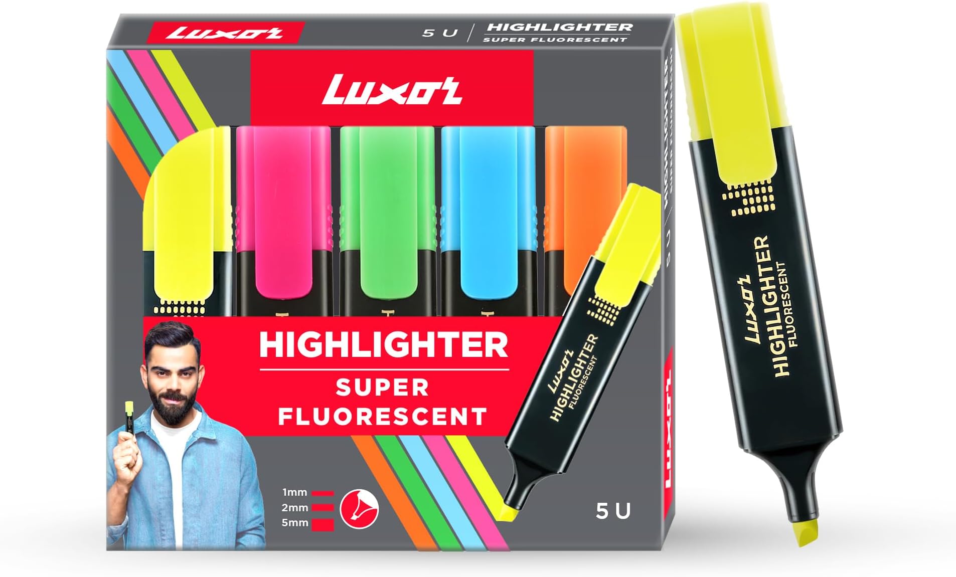 Luxor Highlighter Fluorescent | Assorted | Set of 5 | Versatile: School ...