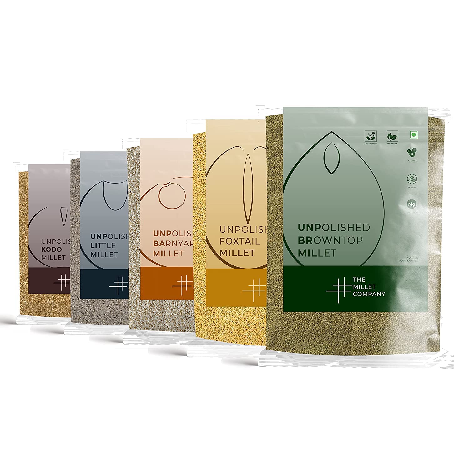 The Millet Company 500g Unpolished Combo Pack of 5, Browntop, Foxtail ...