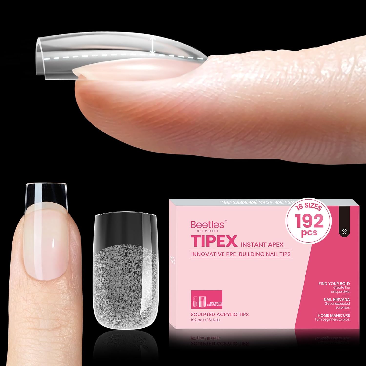 Amazon.com : Beetles Tipex Instant Apex Nail Tips,Square Short Pre ...