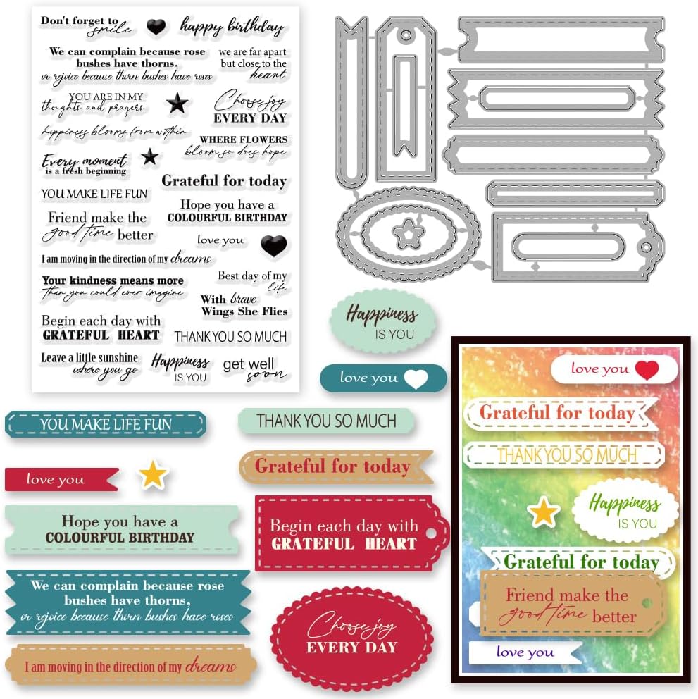 INFUNLY 2pcs Sentimental Word Stamps and Dies for Card Making Blessing ...