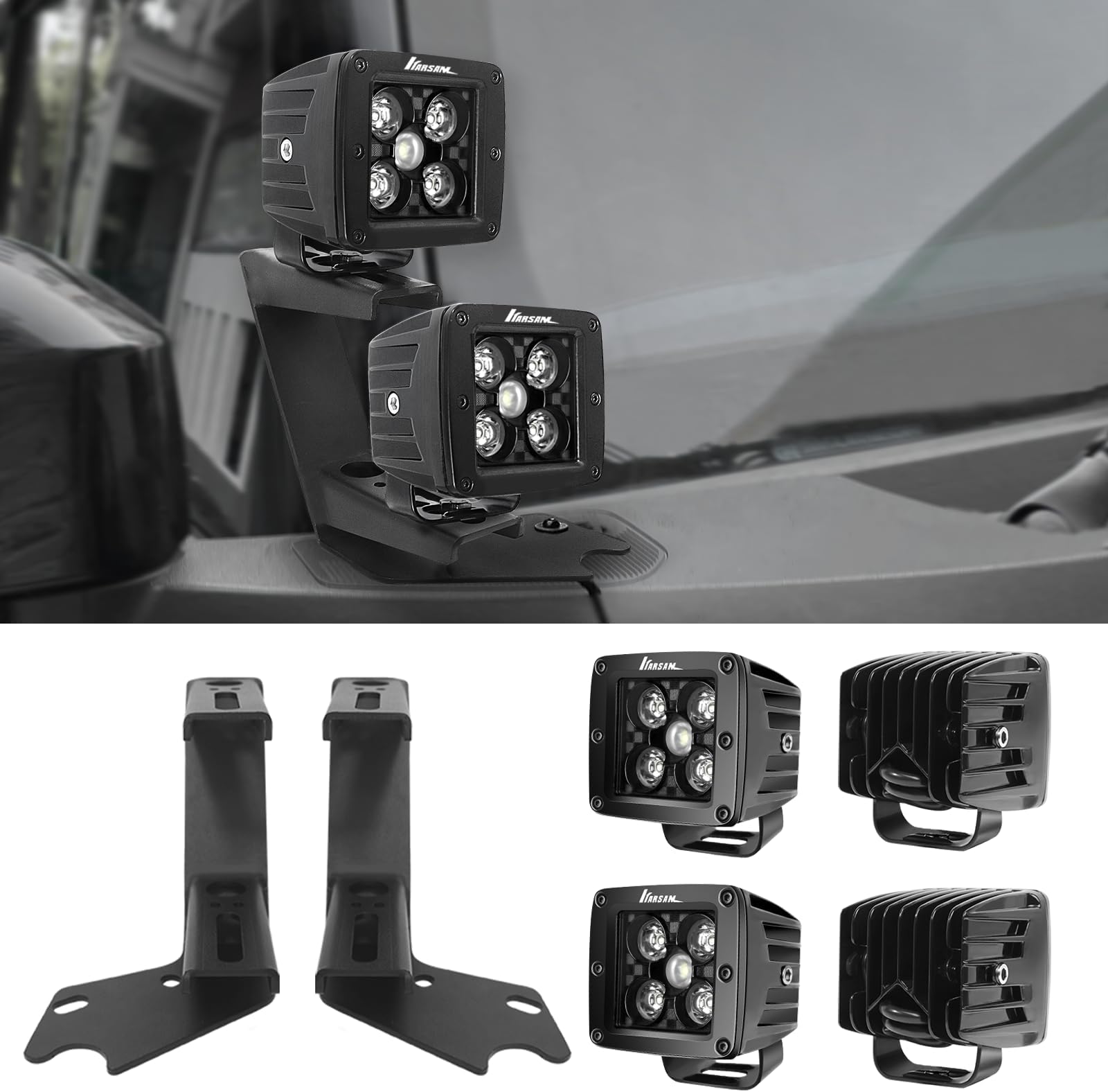 Amazon.com: 4PCS LED Cube Pods Light & Dual A-Pillar Mounting Bracket ...
