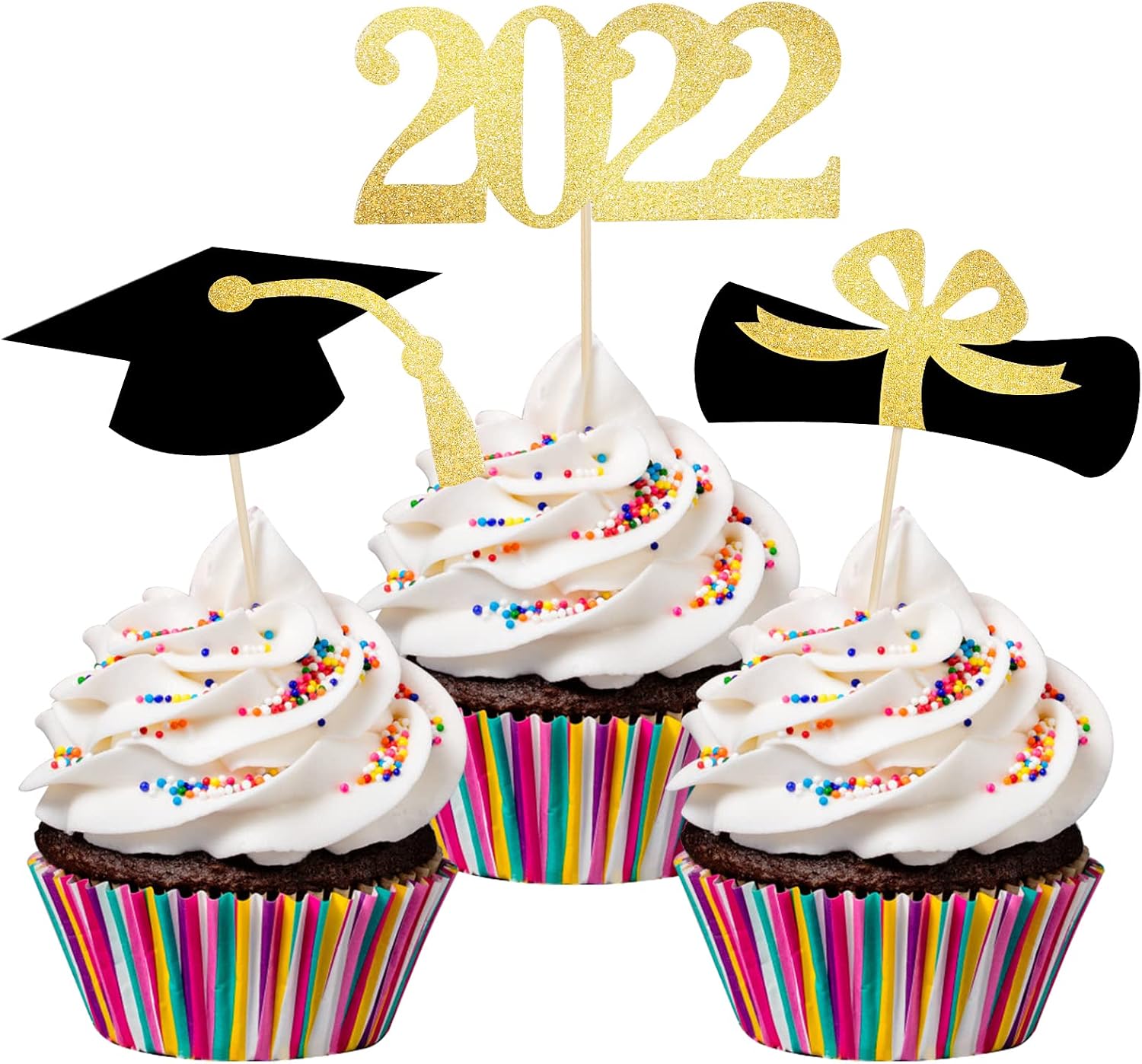 Amazon.com: Graduation Cupcake Toppers 2022 Gold Glitter, Class of 2022 ...