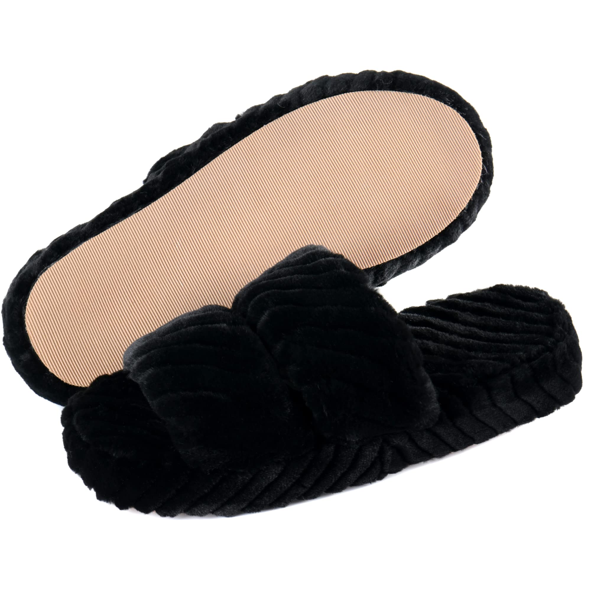 Open Toe House Slippers For Women Memory Foam?Two Band Cozy Slippers ...