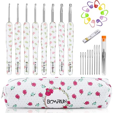 16 Pcs Crochet Hooks Set, Non-Slip Handle, Knitting Needles with Case ...