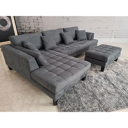 Amazon.com: Stendmar 3pc New Modern Dark Grey Microfiber Sectional Sofa Chaise Ottoman Set ...