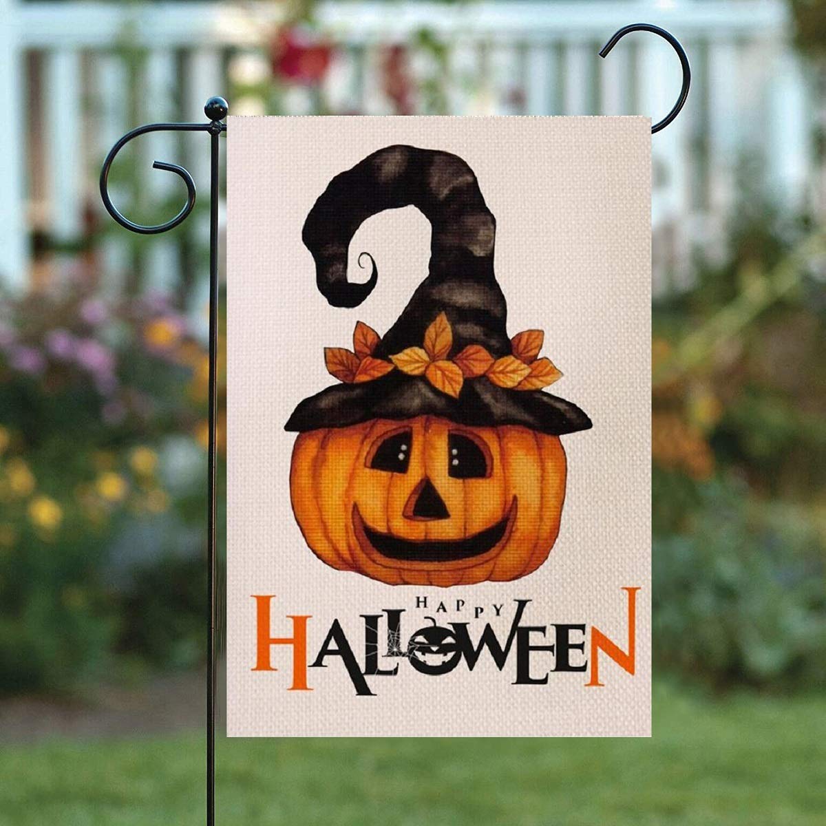 Halloween Garden Flag 12.5 x 18 Inch Double-Sided Burlap Fall Pumpkin ...