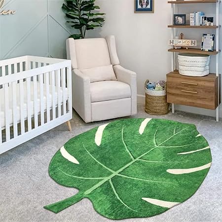 Amazon.com: NOTASA Kids Rug Green Leaf Area Rug for Nursery Cute Bath ...