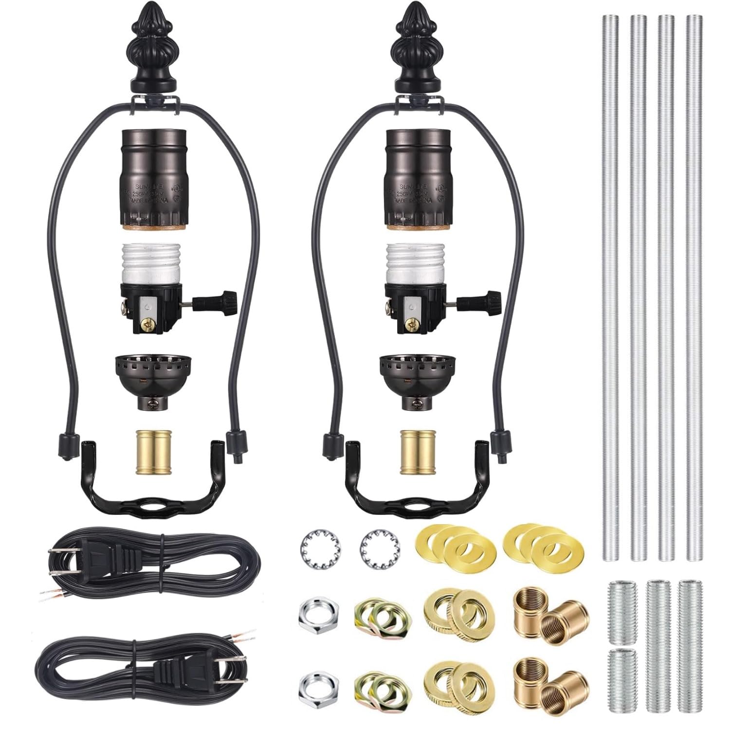 Lamp Repair Kit 2-Way With Vintage Brass Base - 10ft Cord With On/Off ...