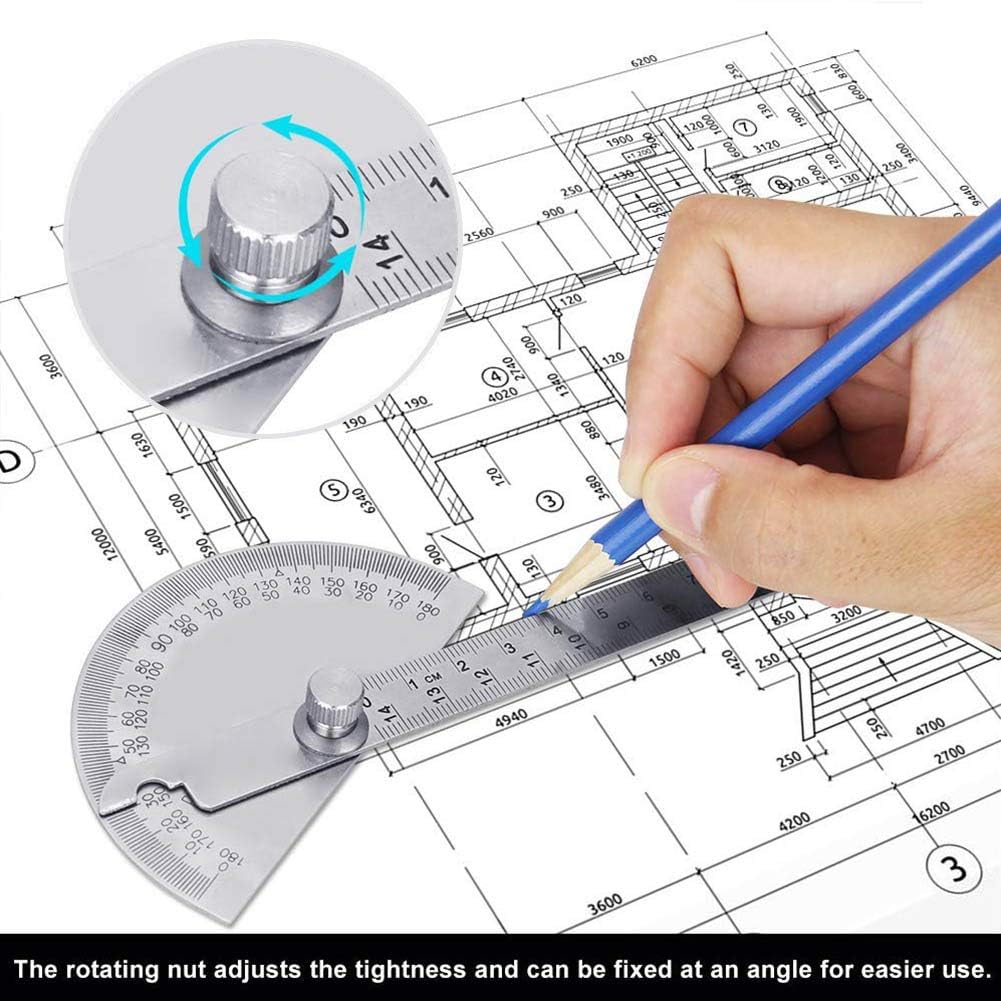 Stainless Steel Protractor Ruler 0 to 180 BESLIME Round Head Protractor ...