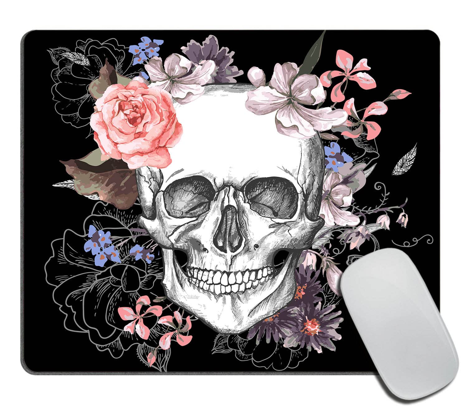 Amazon.com: Skull Mouse Pad, Sugar Flowers Skull Skeleton Halloween All ...
