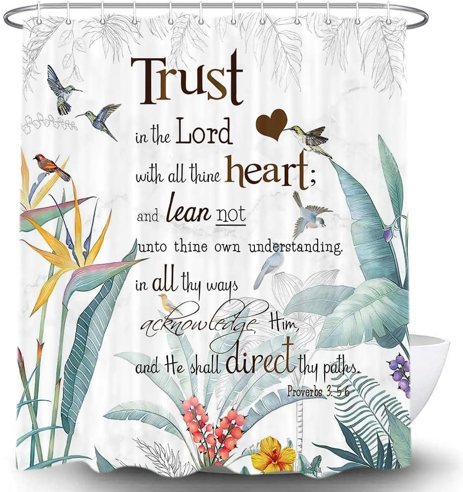 Amazon.com: Bible Verse Quotes Shower Curtain, Vintage Elegant Plants ...