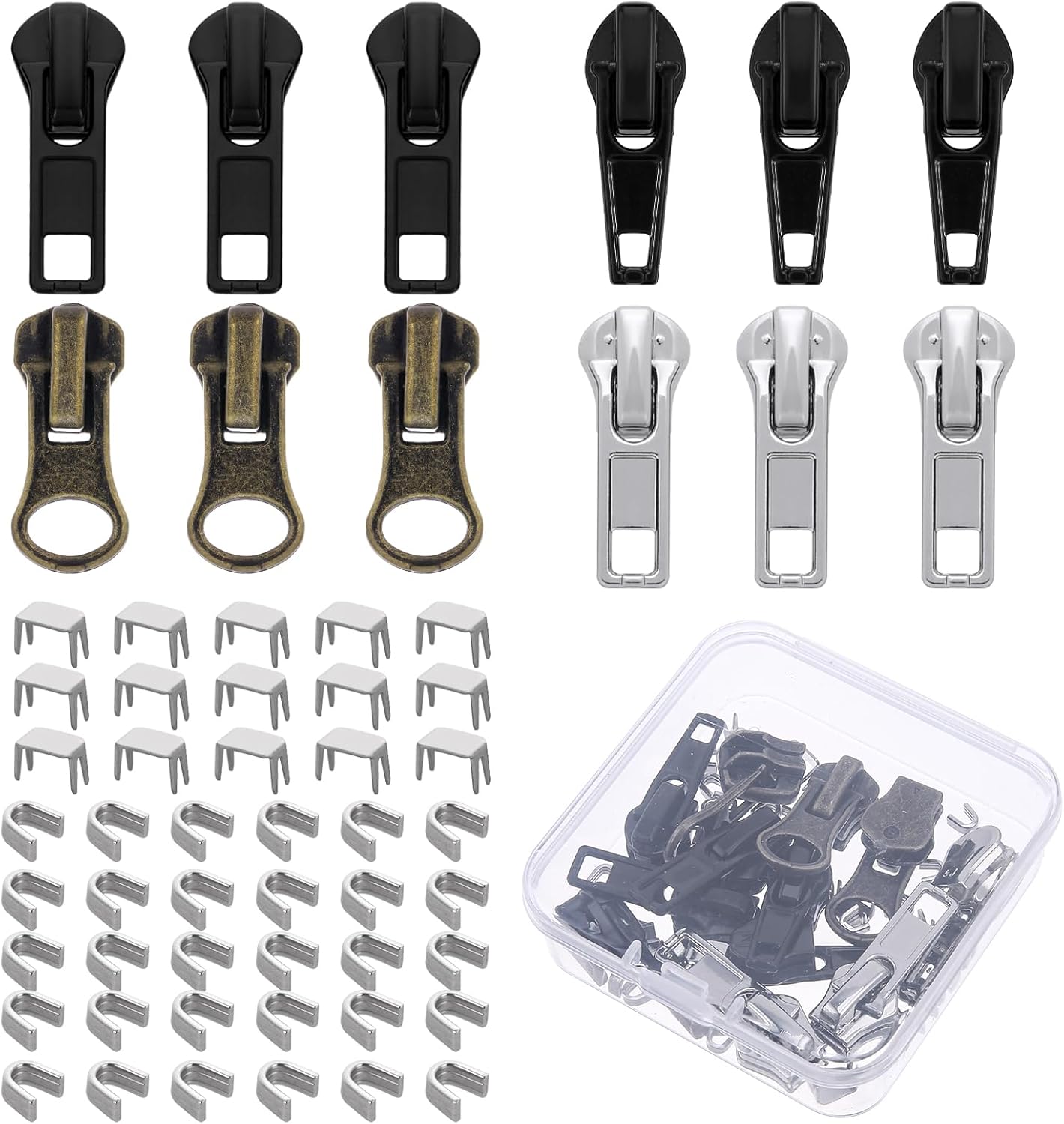 Zip Repair Kit 58Pcs Zipper Pull Replacement Metal Zipper Replacement ...