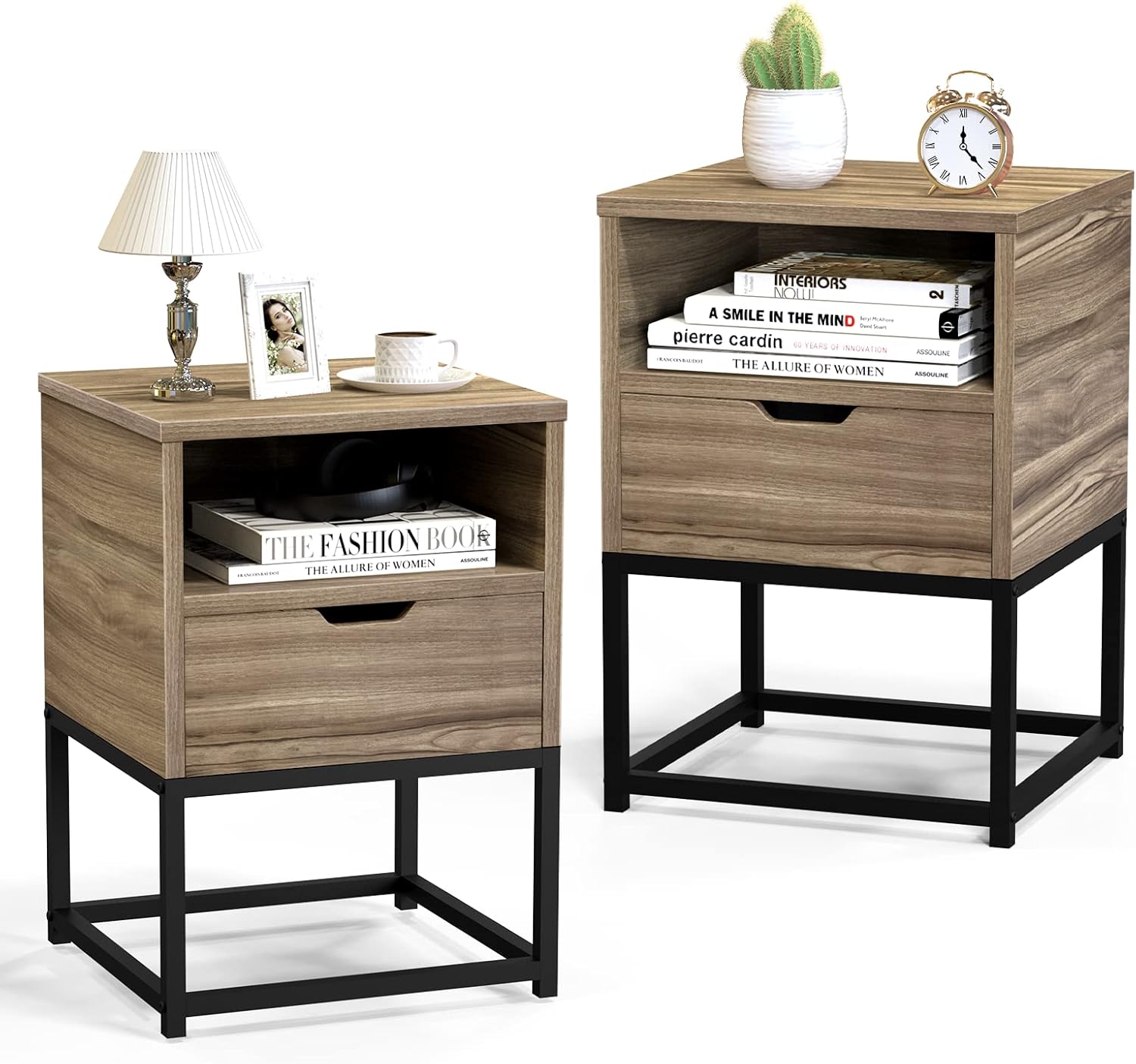 Amazon.com: YILQQPER Nightstand Set of 2, Modern NightStands with ...