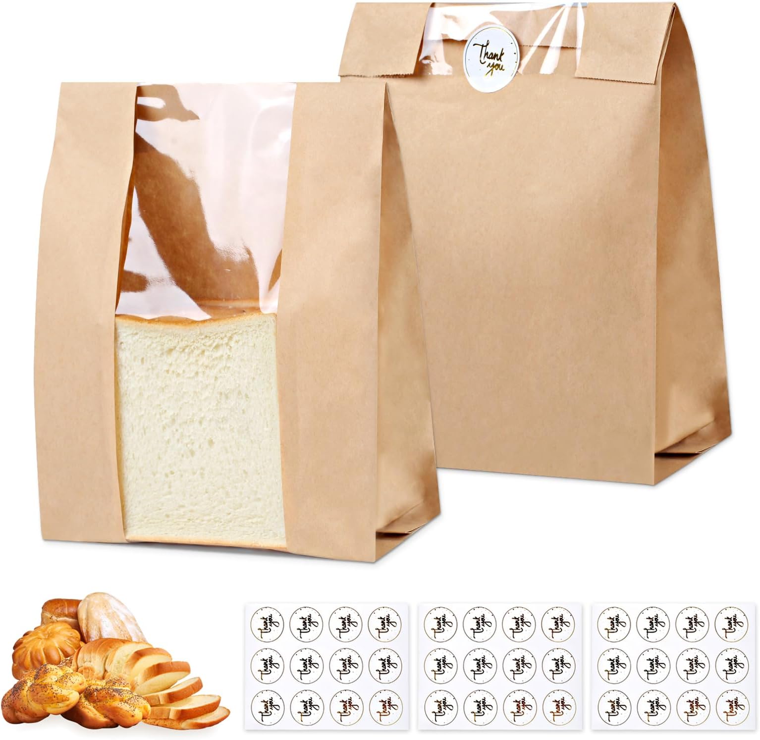 Amazon.com: Acshio 100 Pack Paper Bread Bags with Clear Window, 10 x 14 ...