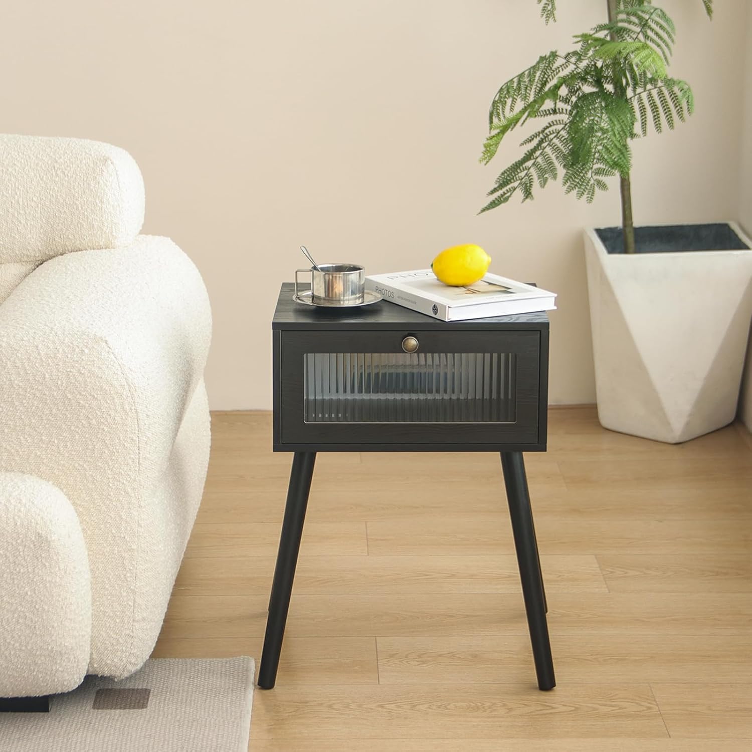 Amazon.com: AWASEN Small Nightstand with Drawer, Black Modern Bedside ...