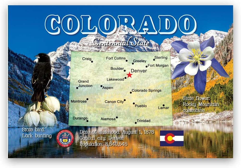 Amazon.com : COLORADO MAP postcard set of 20 identical postcards. CO ...