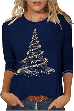 2024 Christmas Tops for Women UK Plus Size 3/4 Sleeve Trendy Sparkly ...