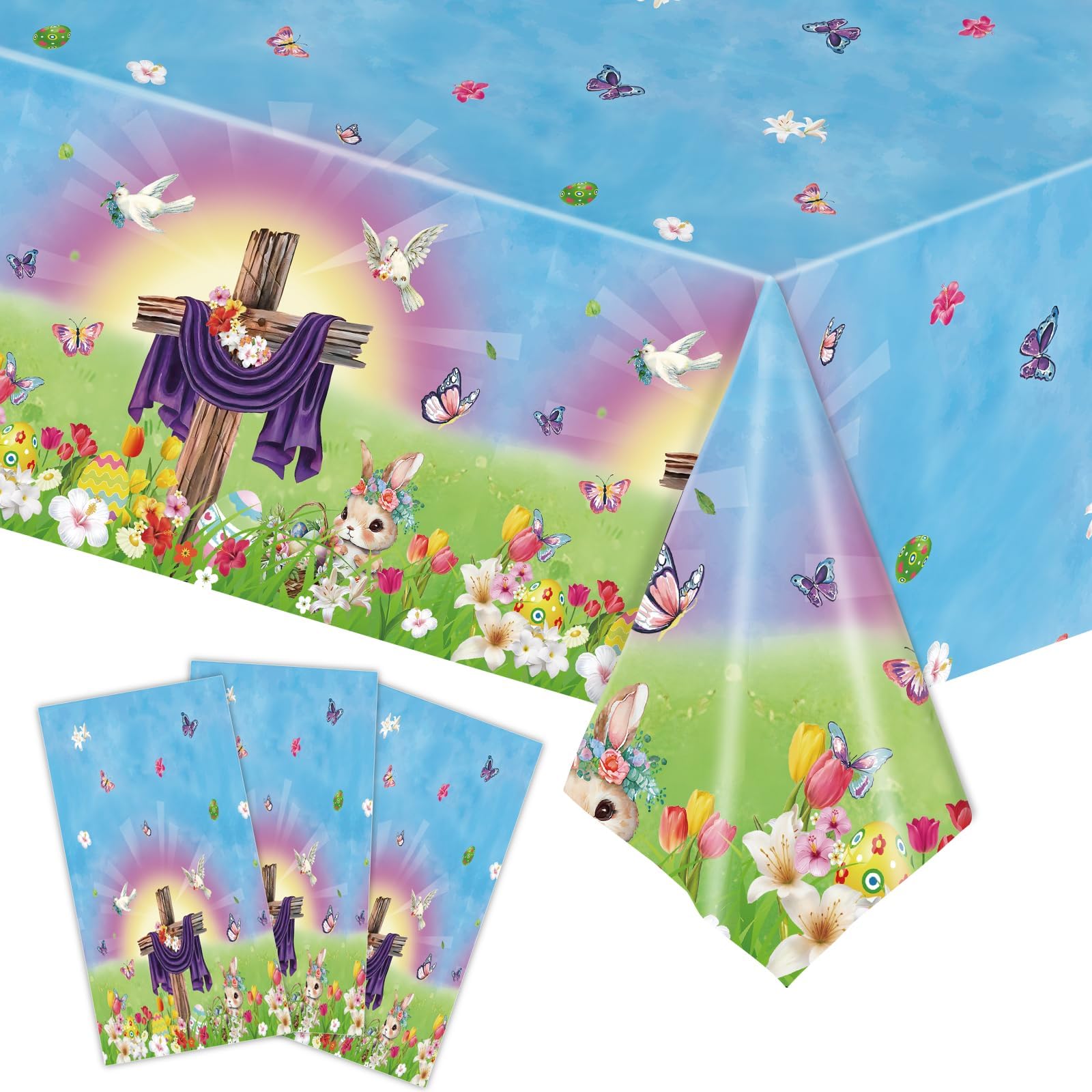 Amazon.com: 2 Pack Easter He is Risen Tablecloth - Spring Flower ...