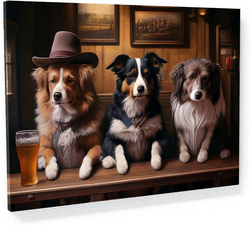 Amazon.com: Sense Canvas Dogs Sitting At A Bar 58 Canvas Art - Home ...