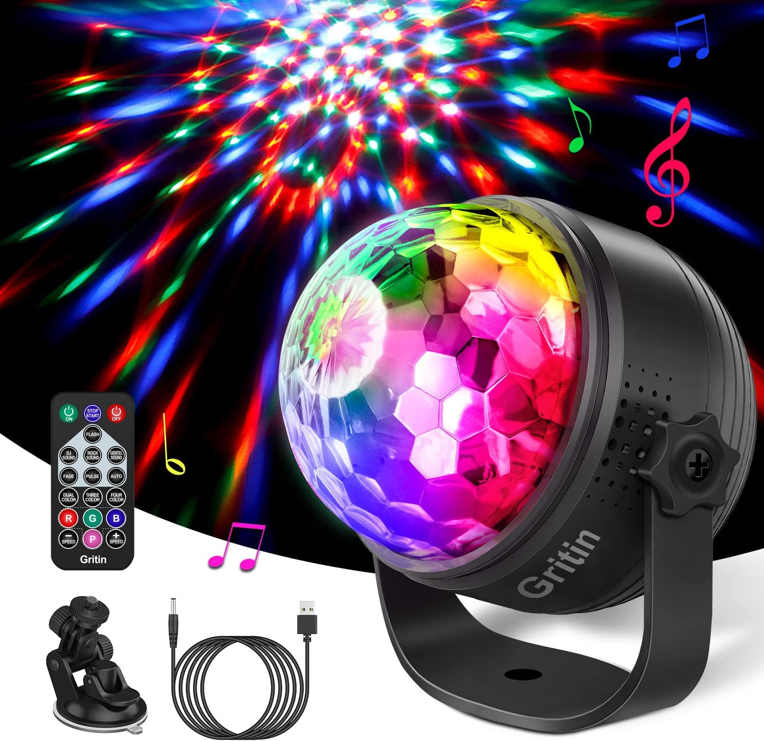 Discokugel, Gritin 360° Rotierende Musik Activated LED Party Lampe ...