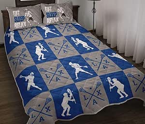 Amazon.com: COZZBED Blue Lacrosse Player Quilt Set - Sport Lover Quilts ...