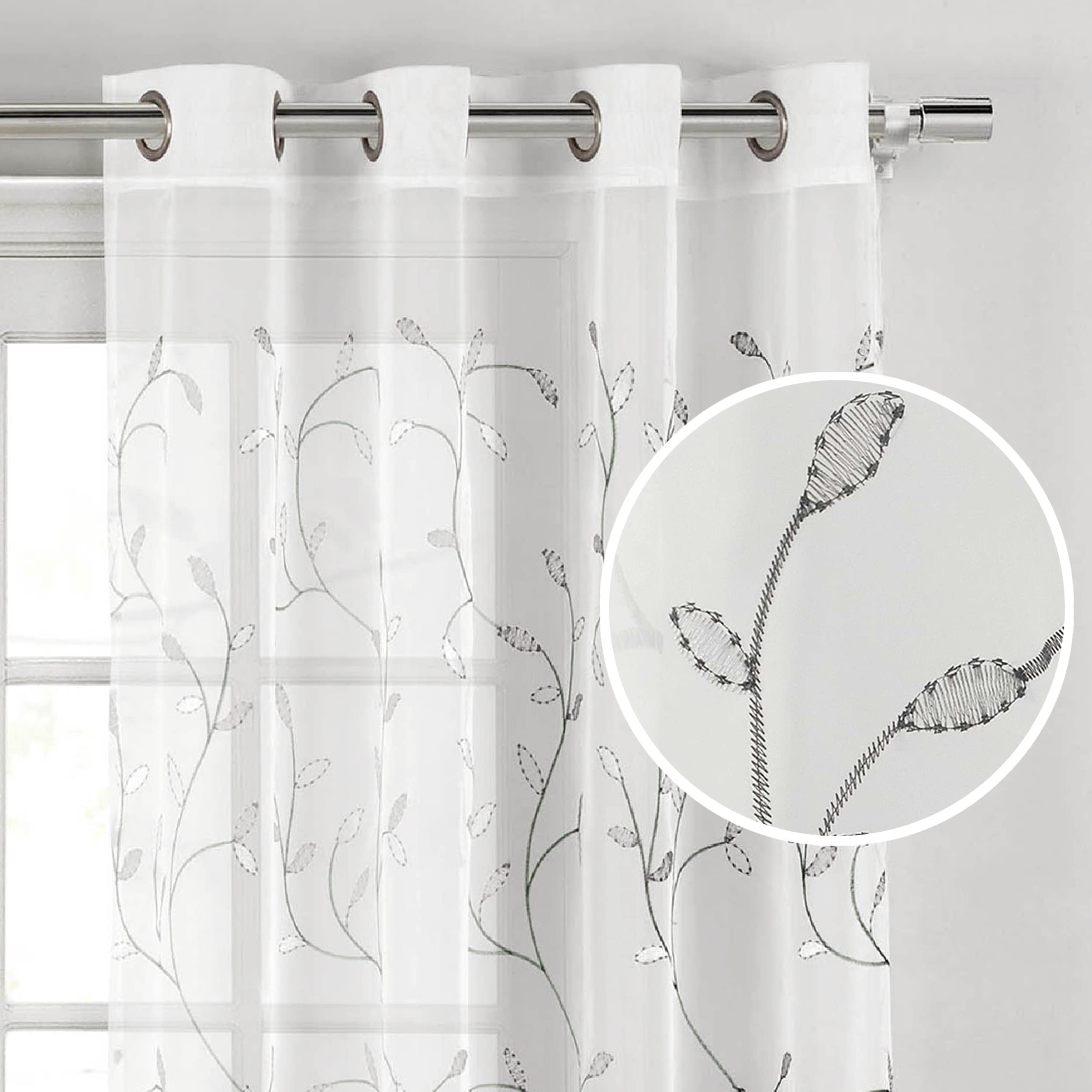 Amazon.com: Creative Home Ideas Sheer Curtains Embroidered Floral ...
