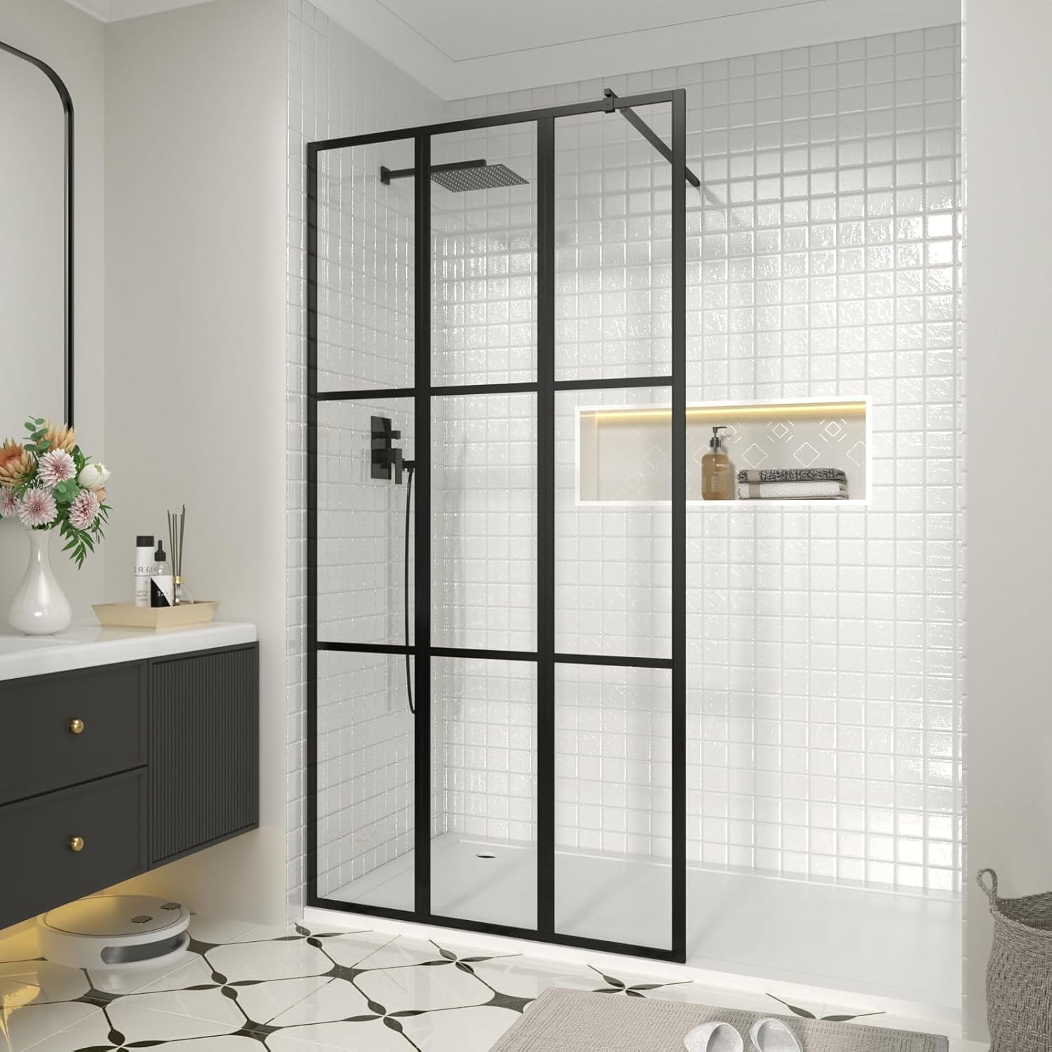 Bathroom Shower Door,35" W x 72" H Shower Glass Panel,Walk-in Shower ...