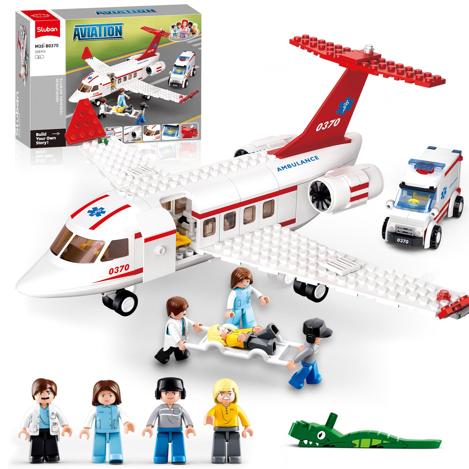 Sluban Rescue Plane Building Set with Ambulance Car, Stretcher and 4 ...