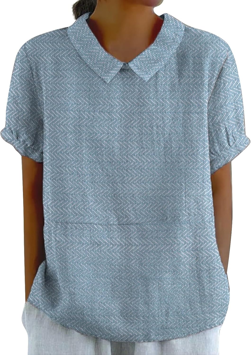 Amazon.com: VREWARE Camisetas de verano para mujer, de lino, con solapa ...